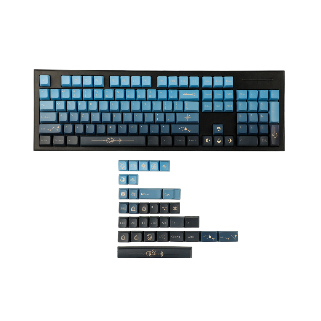 ความหนา 1.6 มม.Starry Stars MDA Profile Dye Sub Keycaps Ergonomic PBT Keyset สําหรับ TKL 61 64 ...