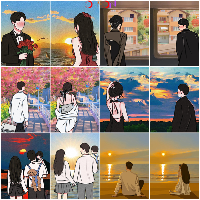 orfon คู่รัก ระบายสีตามตัวเลข diy ภาพระบายสีตามตัวเลข 30x40 ของขวัญ | Shopee Thailand