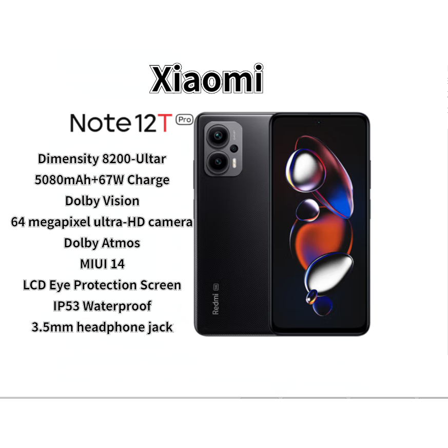 Xiaomi Redmi Note 12T Pro 5G ขนาด 8200-สมาร์ทโฟนหน้าจอตรงเรือธง LCD ...