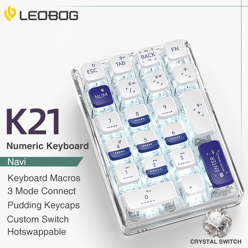 Aula LEOBOG K21 คีย์บอร์ดตัวเลข 21 คีย์ แบบใส 2.4G Type-C เชื่อมต่อบลูทูธ มินิพกพา | Shopee Thailand