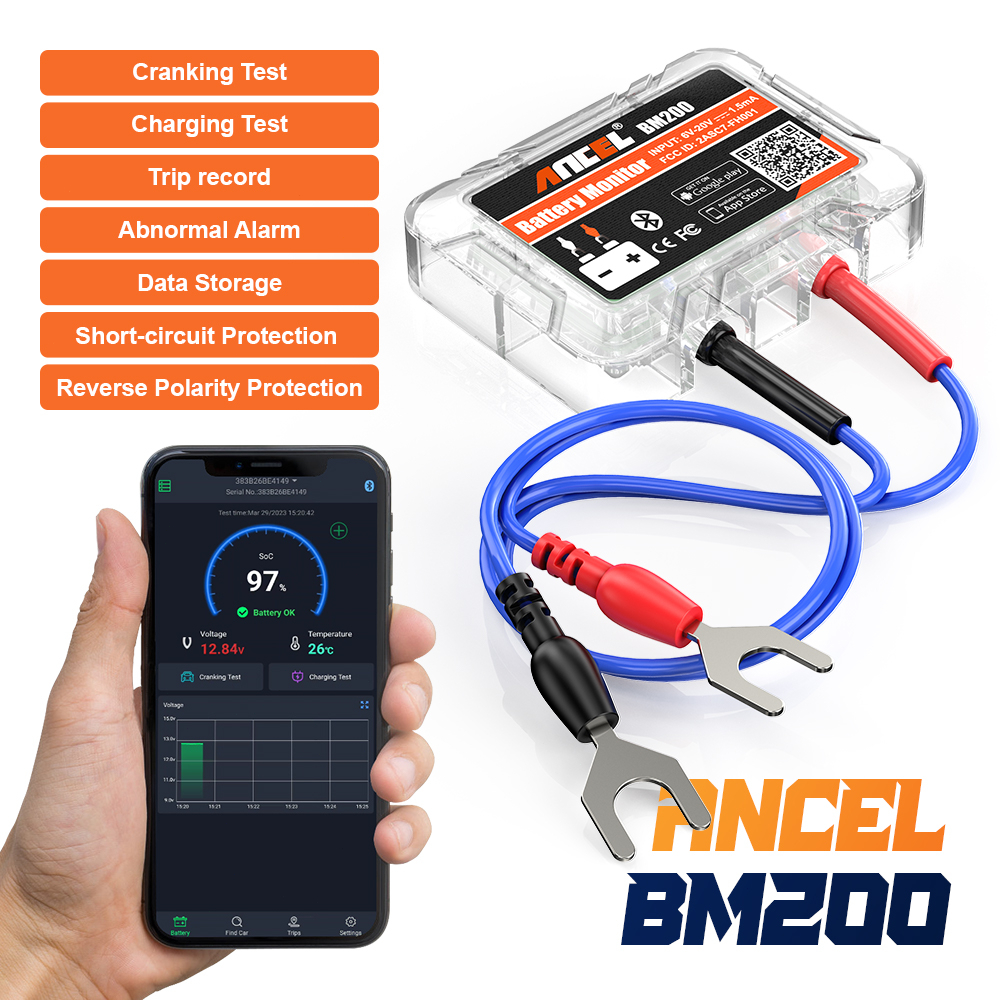 Ancel BM200 เครื่องทดสอบแบตเตอรี่รถยนต์ ไร้สาย 12V รองรับจอภาพ 4 คัน ...