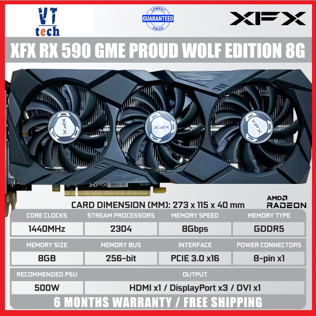ใช้ XFX RX 590 RX590 2304sp 8G 8GB PROUD WOLF D6 TRI FAN AMD กราฟิก ...