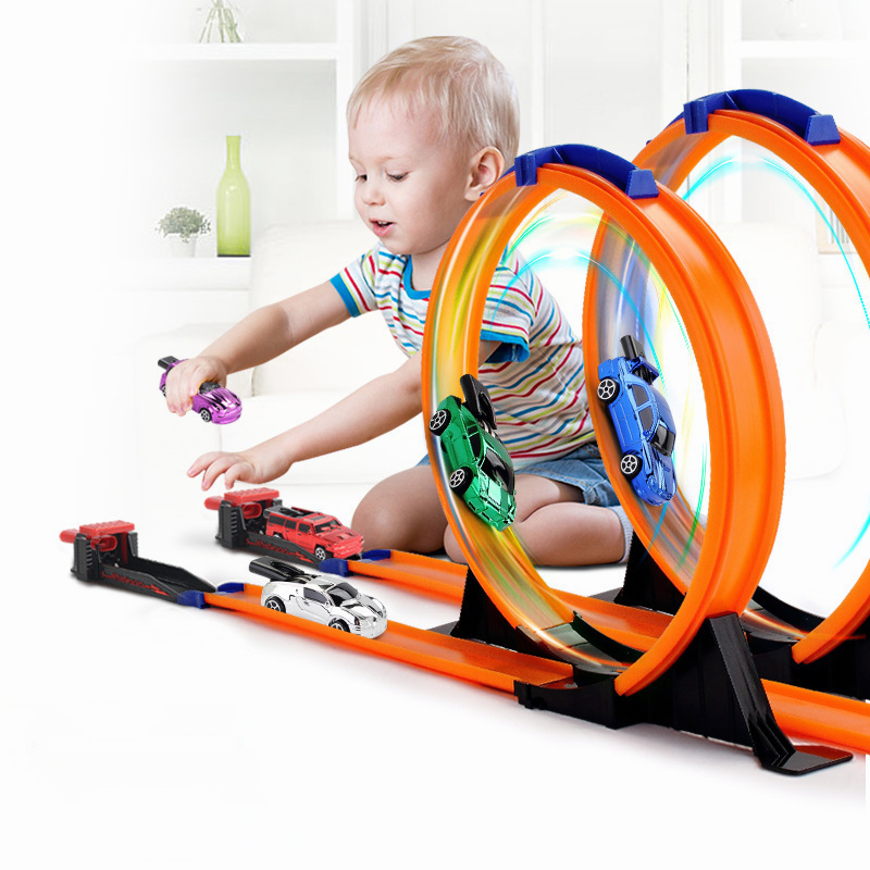 Double Track Looping Toy Type Hotwheels Kids Track พร้อมรถเข็นแรงเสียด ...