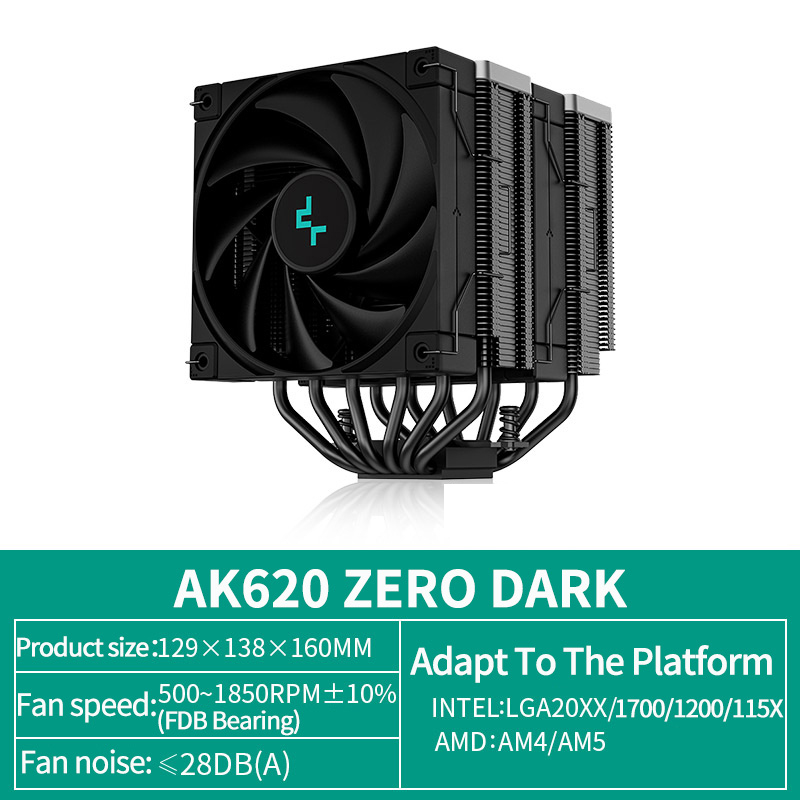 Deepcool AK620 พัดลมระบายความร้อน CPU ดิจิทัล AK620 ZERO DARK ท่อความร้อน 6 ท่อ 120 มม. FDB ...
