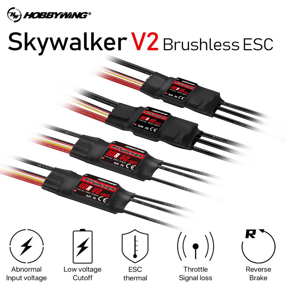 Hobbywing Skywalker 15A 40A 50A 80A 100A V2 ESC แบบไม่มีแปรงพร้อม Reverse Break สําหรับ RC Fixed ...