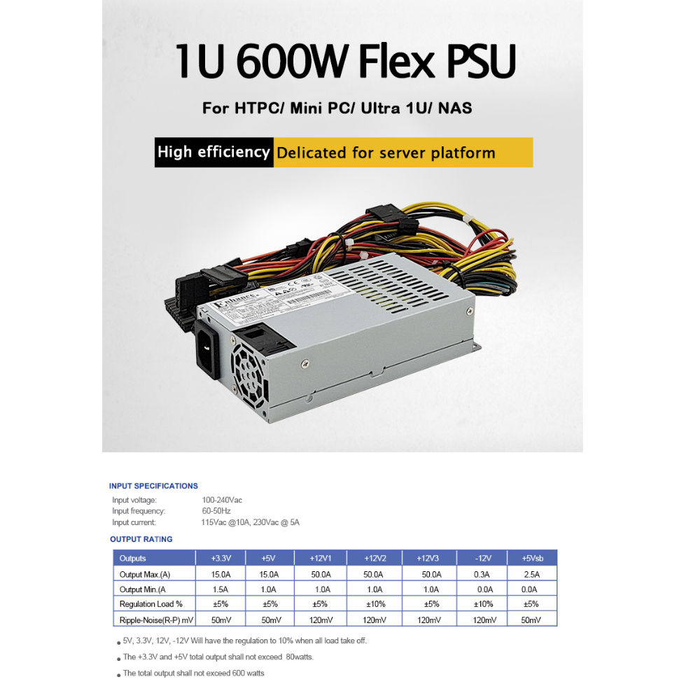 พาวเวอร์ซัพพลายแพลตตินัม Enhance ENP 7660B 1U mini flex 600w PSU 80PLUS ...