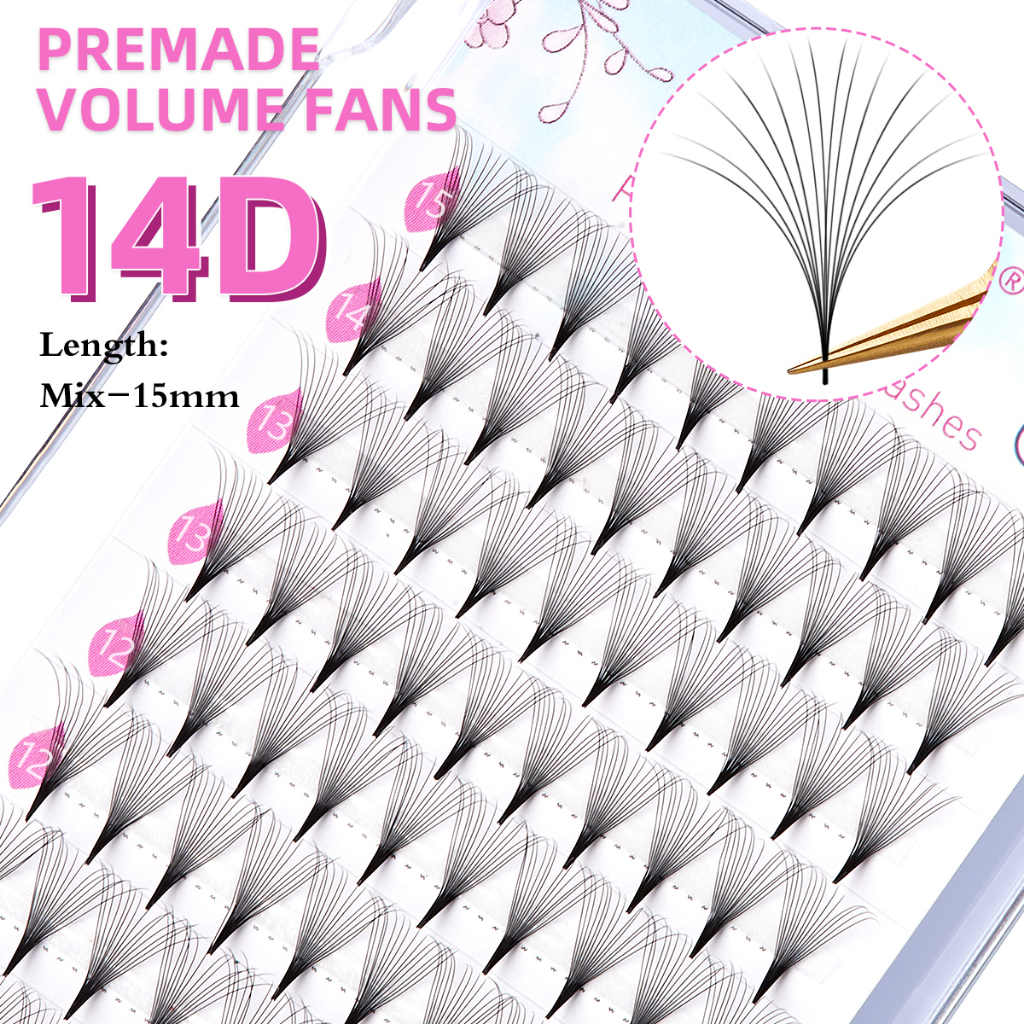 Yelix พัดลมขนตาปลอม 14D 3D 4D 5D 6D 7D 8D 9D 10D 12D 14D ขนมิงค์ แบบบาง ...