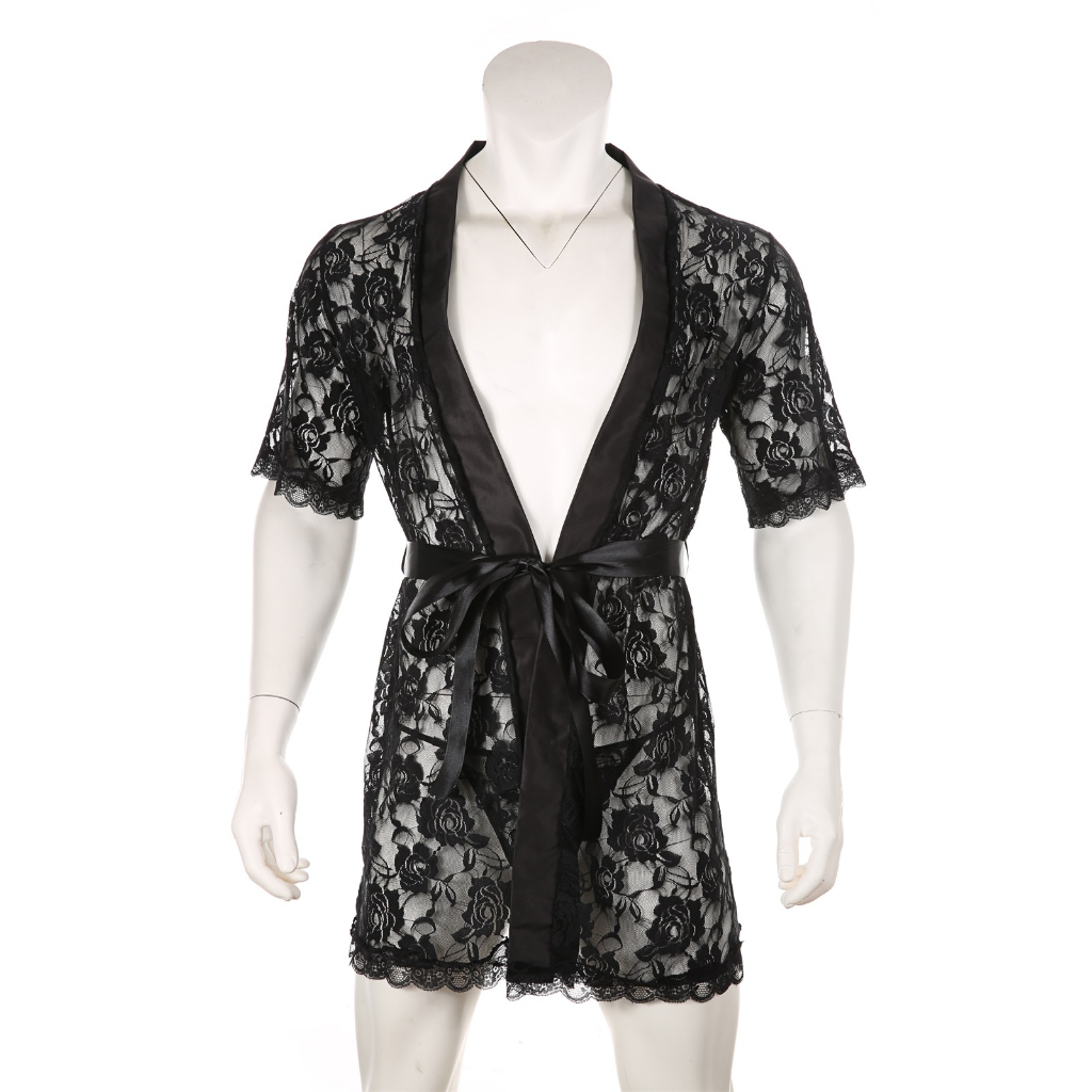 Men Sexy Mesh See Through Bathrobe Pajamas | Shopee Thailand