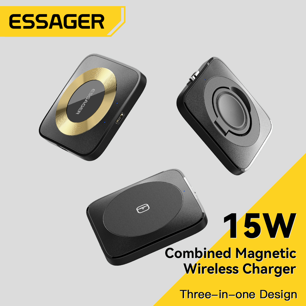 Essager 3 in 1 อุปกรณ์ชาร์จแม่เหล็กไร้สาย 15w สําหรับ IP Samsung Fsat ...