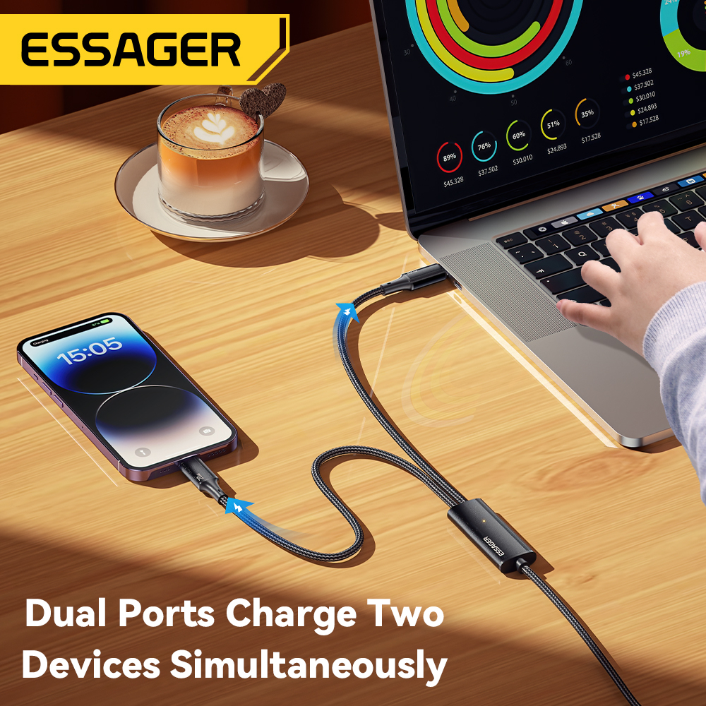 Essager 2 in 1 E-Marker 100W Type C เป็น Type C สายเคเบิล 20W Type C ...