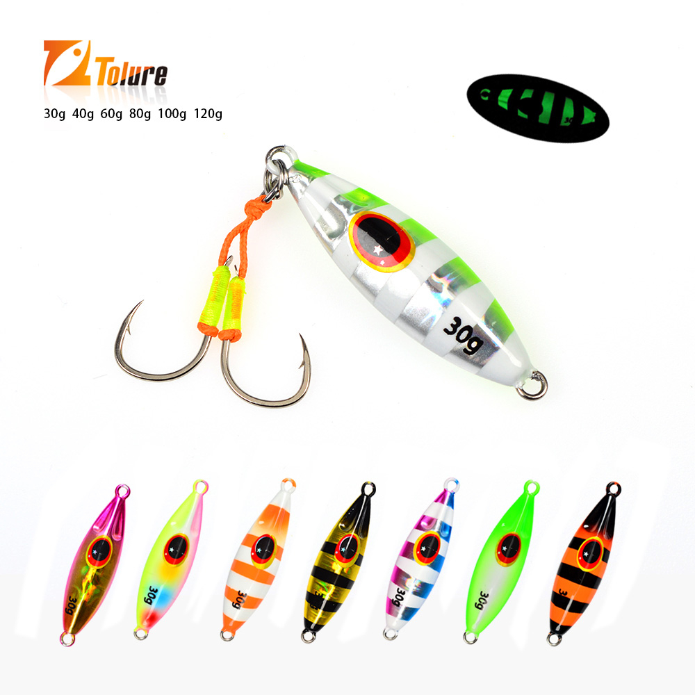 TL ช้า Jigging เหยื่อตกปลา 30g 40g 60g 80g 100g 120g น้ําเค็ม Luminous Casting โลหะ Jig Lures ...