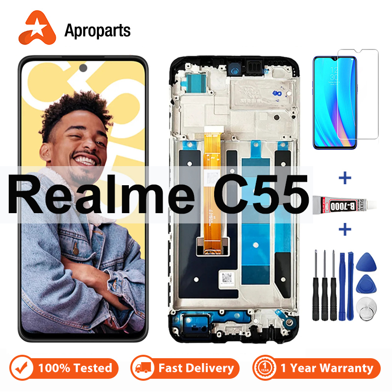 อะไหล่หน้าจอสัมผัสดิจิทัล LCD พร้อมกรอบ สําหรับ OPPO Realme C55 RMX3710 ...