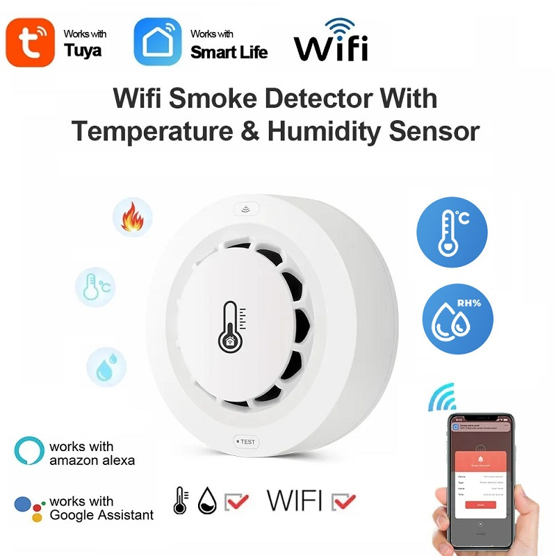 Tuya Smart Life 2 In 1 เครื่องตรวจจับควันไฟ WiFi อุณหภูมิ และความชื้น ...