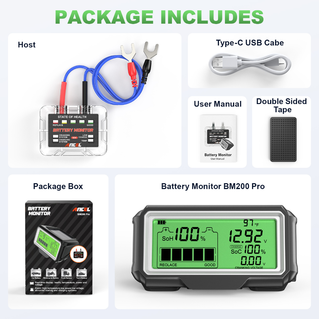 ANCEL BM200 PRO Wireless 12V Car Battery Tester Digital Car Battery ...