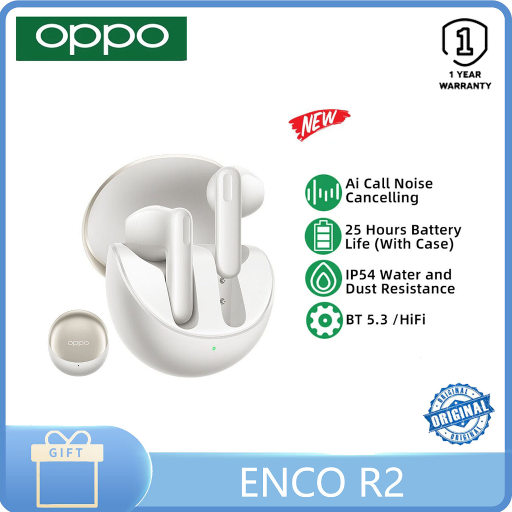 Oppo ENCO R2 TWS หูฟังไร้สาย บลูทูธ 5.3 ตัดเสียงรบกวน แบตเตอรี่ 25 ...