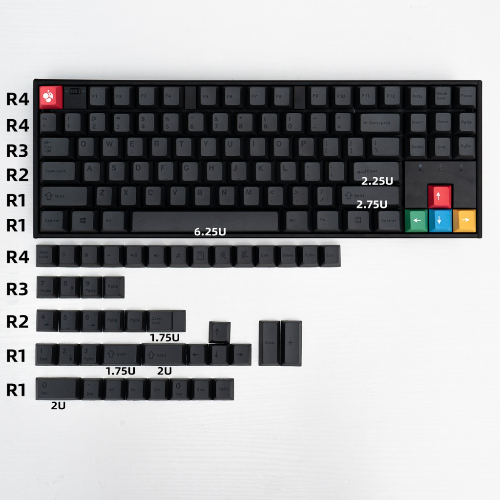 Minimalist Black keycaps PBT Dye-sub cherry profile 61/64/68/84/96/980 ...