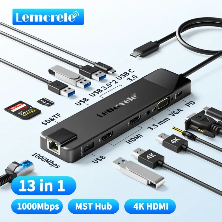 Lemorele TC100 USB C HUB 13-in-1 Multifunctional Docking Station ...