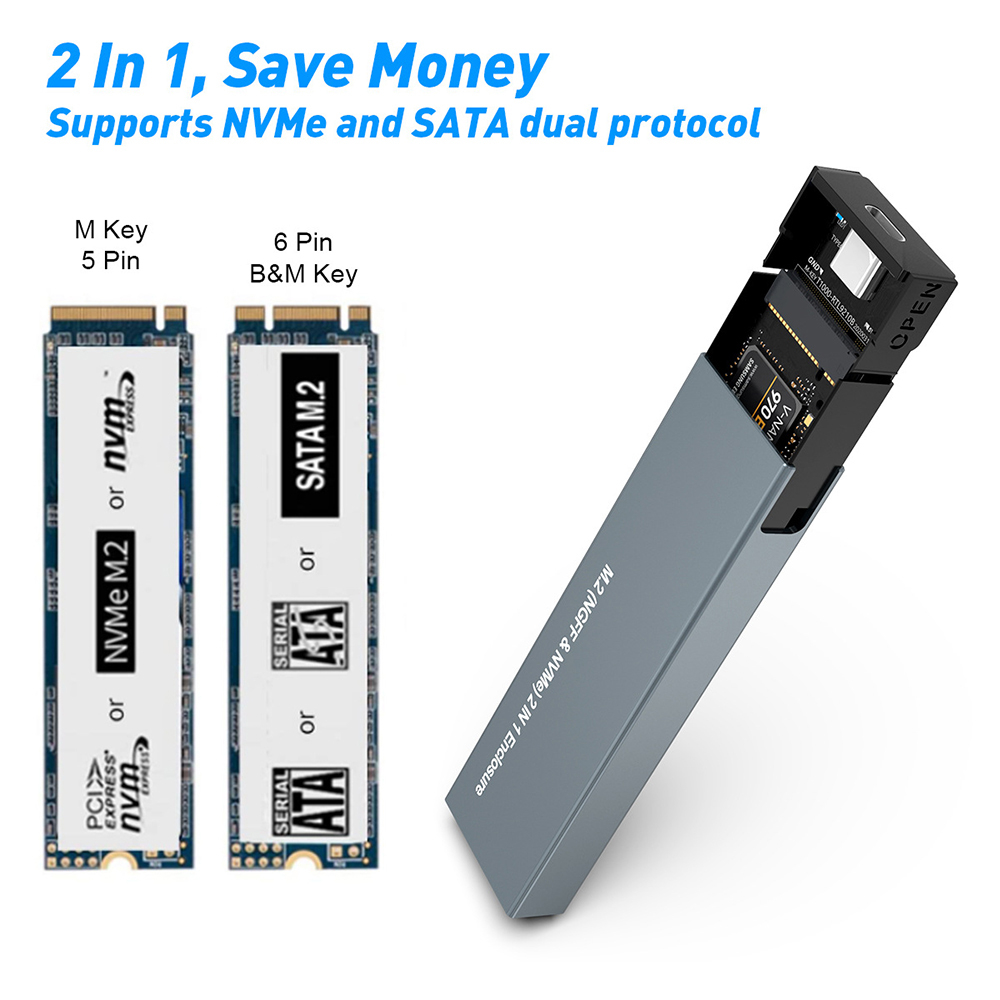 เคส GUDGA Dual Protocol M.2 NVMe SSD 10Gbps USB3.1 Gen2 NVMe Enclosure ...