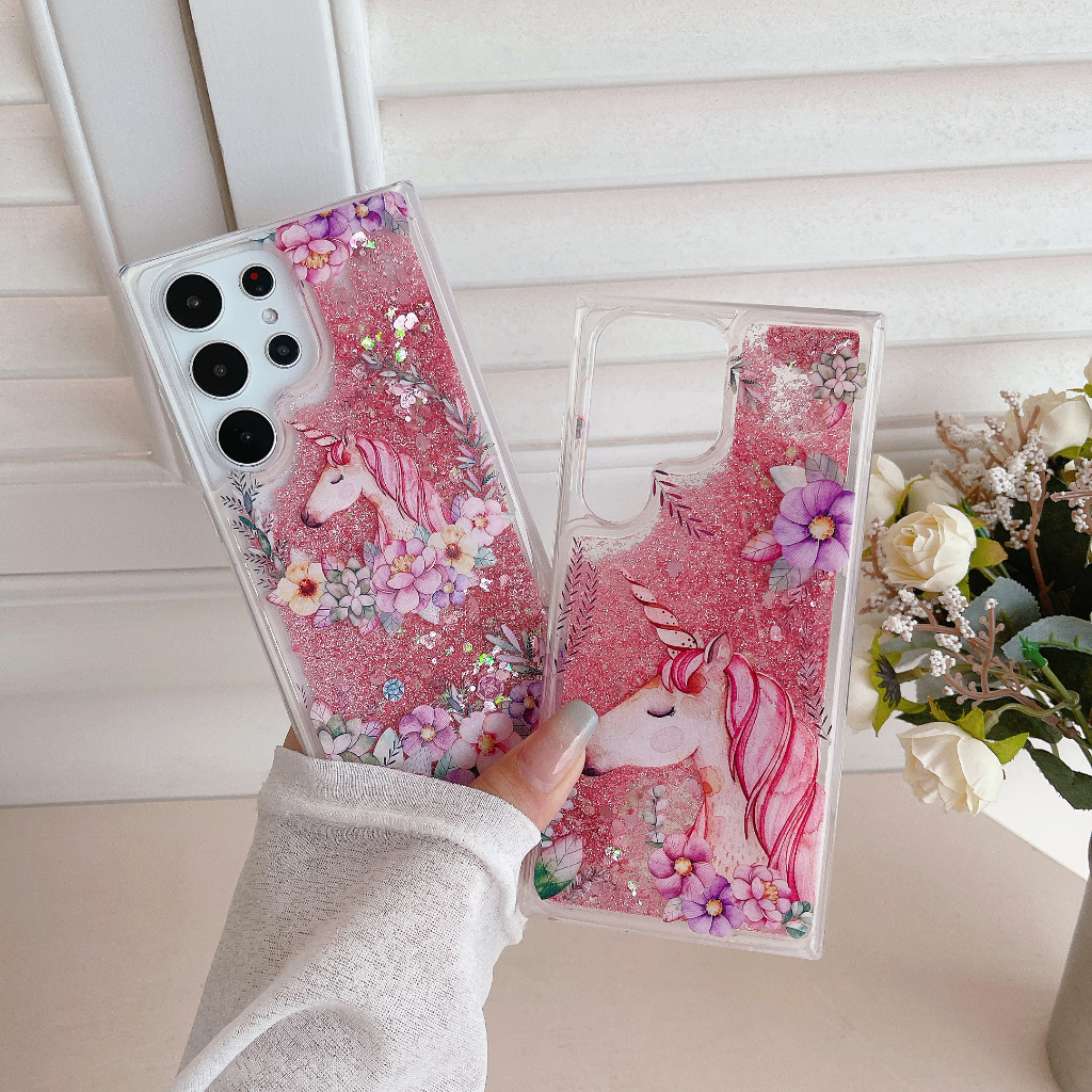 ใหม่ ผงแฟลช ทรายดูด สีชมพู เพกาซัส เคส Samsung Galaxy S24 Ultra S23 Ultra S22 Ultra S23FE S21 FE ...