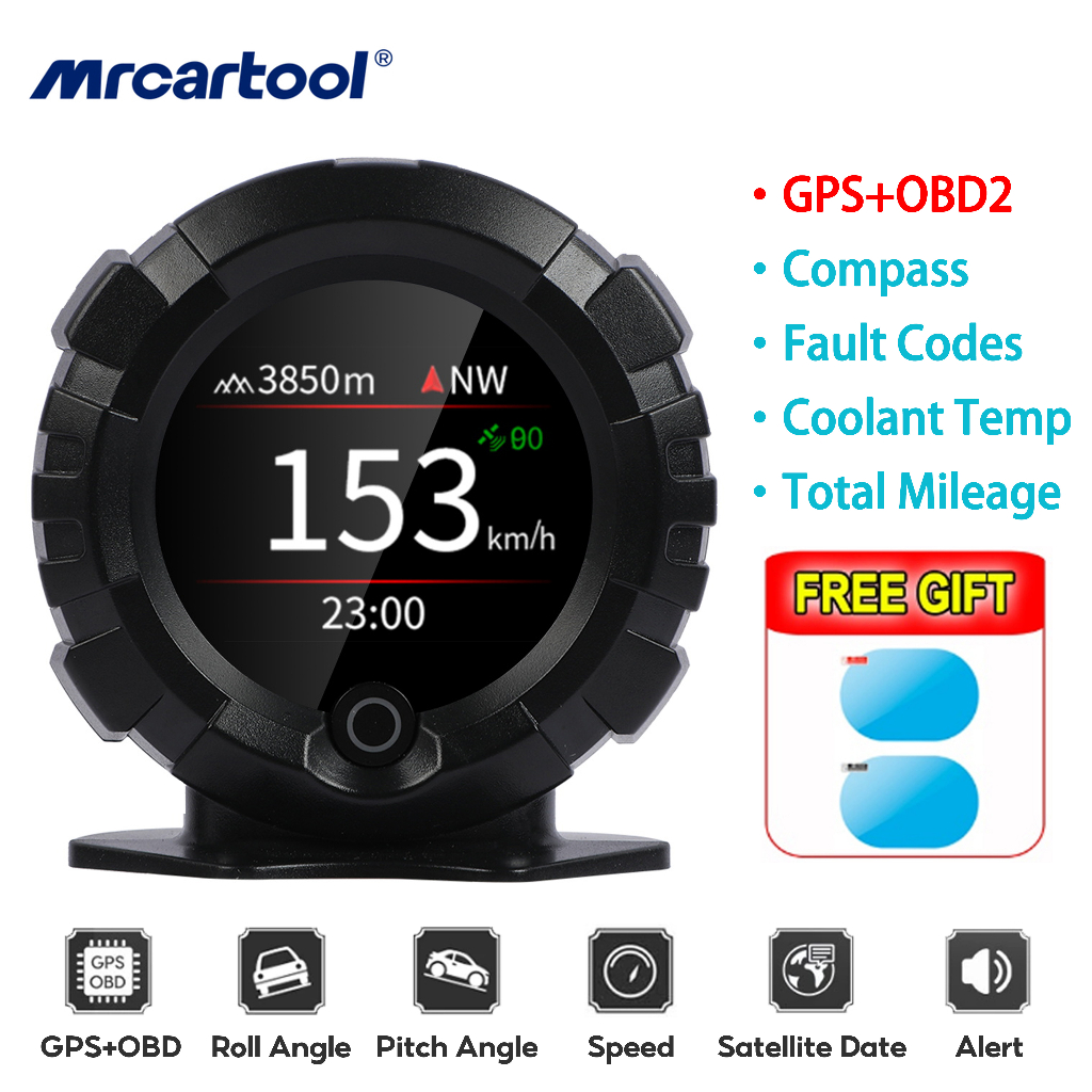 MRCARTOOL M96 HUD OBD2 + GPS รถเครื่องวัดมุมเอียงแบบดิจิตอล Pitch Slope Angle Meter อุปกรณ์เสริม ...