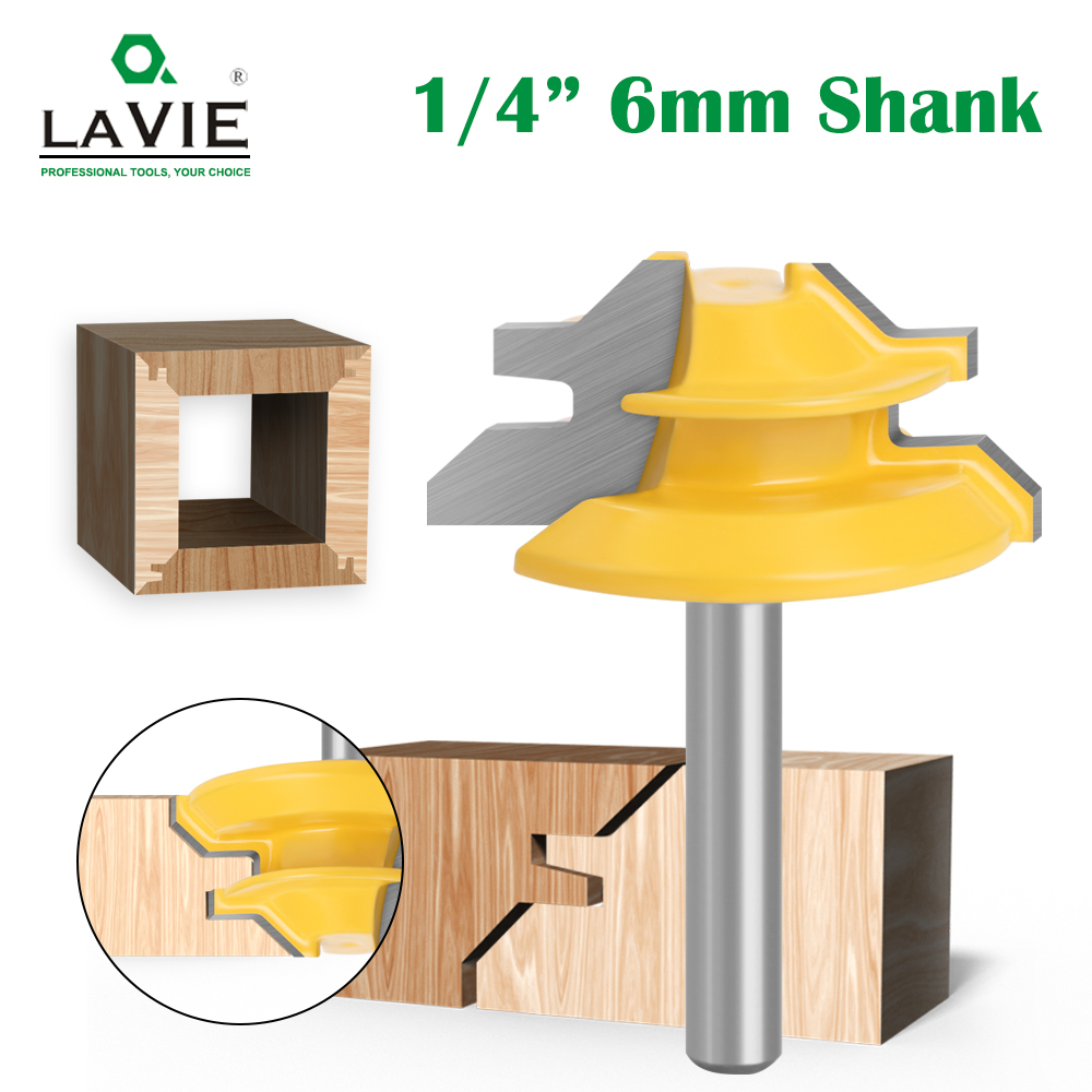 LAVIE 1PC 1/4 นิ้ว Shank 45 องศา 1/2 ล็อค Miter Router Bit งานไม้ Tenon ...