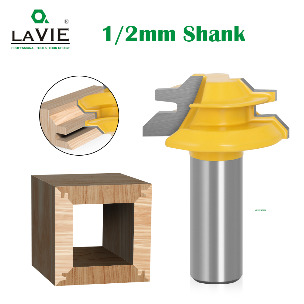 LAVIE 12 มม.1 PC 1/2 "Shank Medium 45 องศาล็อค Miter Router Bit 3/4 ...