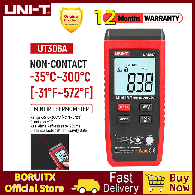 UNI-T Ready Stockuni-t UT306A Non-Tontact อุตสาหกรรมอุณหภูมิดิจิตอลเลเซอร์ IR อินฟราเรด Thermo ...