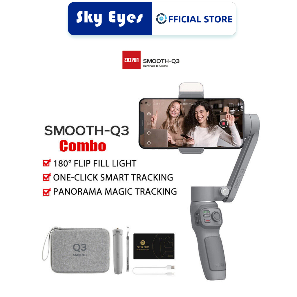 【ราคาถูก】Zhiyun Smooth Q3 ขาตั้งกล้องสมาร์ทโฟน 3 แกน พร้อมไฟ LED สําหรับโทรศัพท์ Youtube Vlog ...