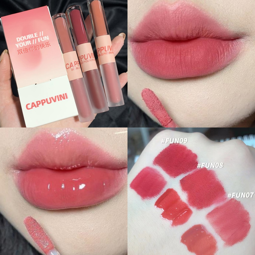 CAPPUVINI ลิปสติก ลิปกลอส เนื้อแมตต์ แบบสองหัว ให้ความชุ่มชื้น ไม่ติดแก้ว | Shopee Thailand