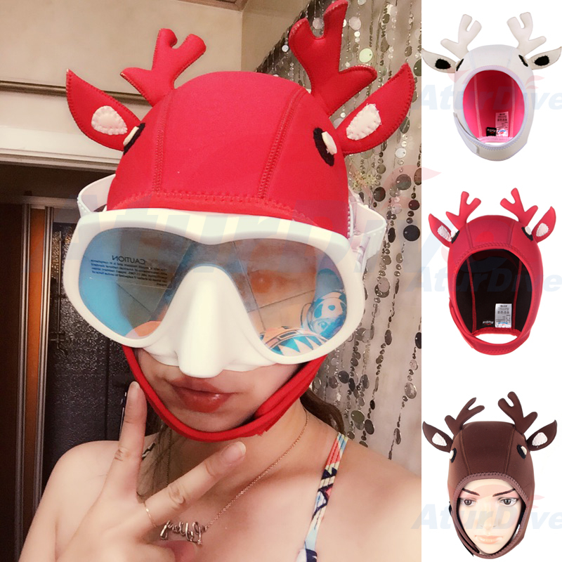 AturDive Adult Swimming Diving Cap Warm Cartoon Headgear Cute Facekini ...