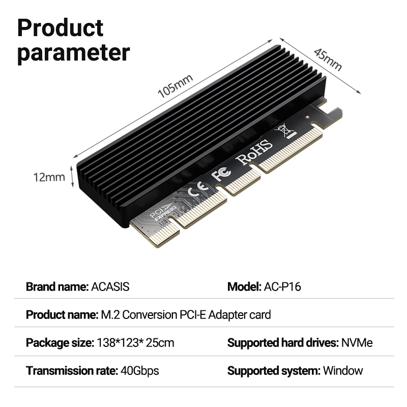 อะแดปเตอร์การ์ดควบคุม ACASIS M.2 NVME เป็น PCIE PCIE 3.0 Gen 3X4 32Gbps ...