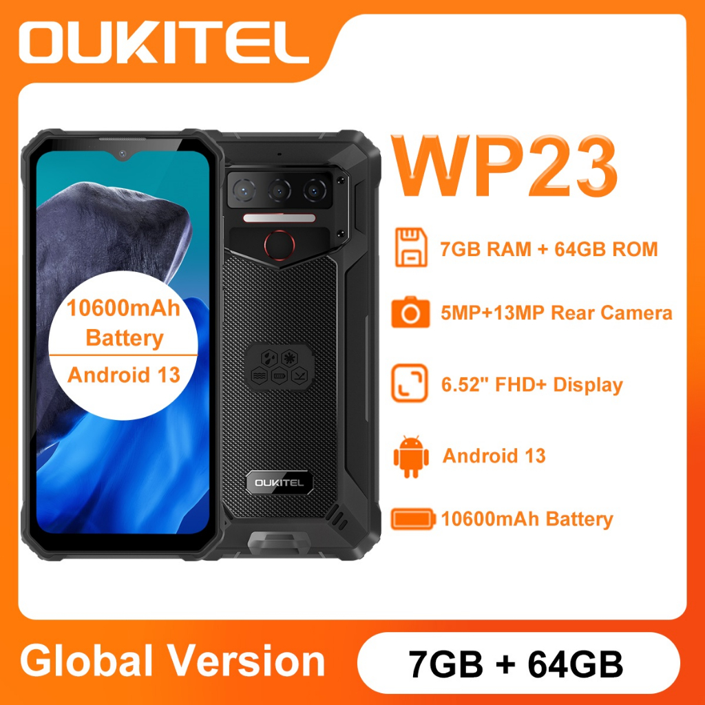 Oukitel สมาร์ทโฟน WP23 6.52 นิ้ว HD+ 10600 mAh Android 13 4GB+64GB MT6765 13MP NFC Octa Core ...