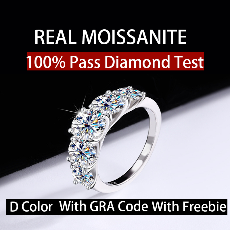 จริง Moissanite 3.6ct ห้าหินสไตล์หรูหรารอบตัด D สีแหวน S925 เงินสเตอร์ลิงพร้อมการรับรอง GRA ...