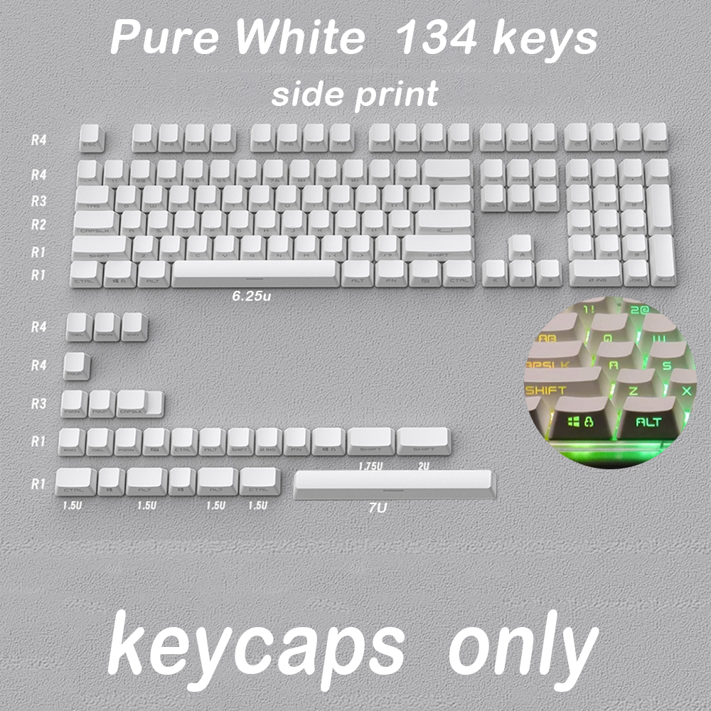【JKDK】Pure white/black keycaps side font transmits light OEM profile ...