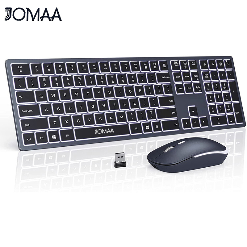 Jomaa ชุดคีย์บอร์ด และเมาส์ไร้สาย 2.4G USB บางพิเศษ ชาร์จได้ สําหรับ Windows PCs แล็ปท็อป ...