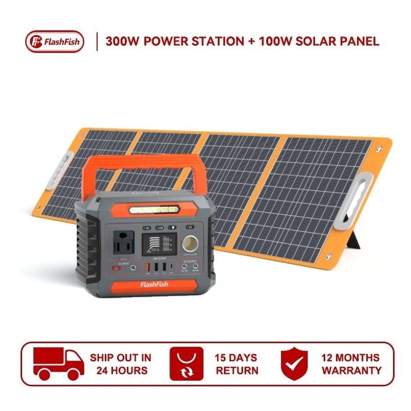 300W/288Wh Solar Generator Set | Flashfish Power Station Solar Panel ...
