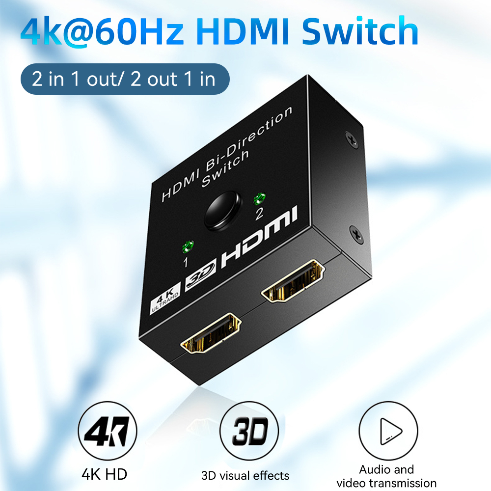 สวิตช์ HDMI 4k @ 60hz Splitter Bidirectional HDMI Switcher 2 in 1 Out HDMI Hub รองรับ HD เข้ากัน ...