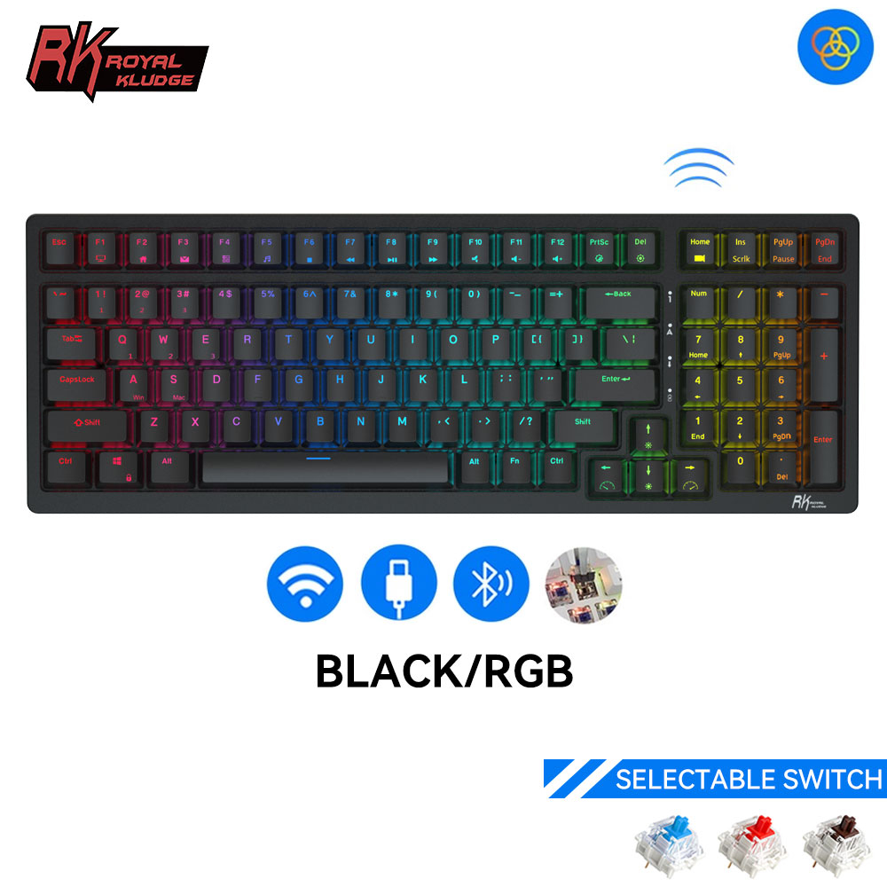 Royal Kludge RK98 คีย์บอร์ดไร้สาย พร้อมไฟแบ็คไลท์ RGB 98 คีย์ บลูทูธ 2 ...