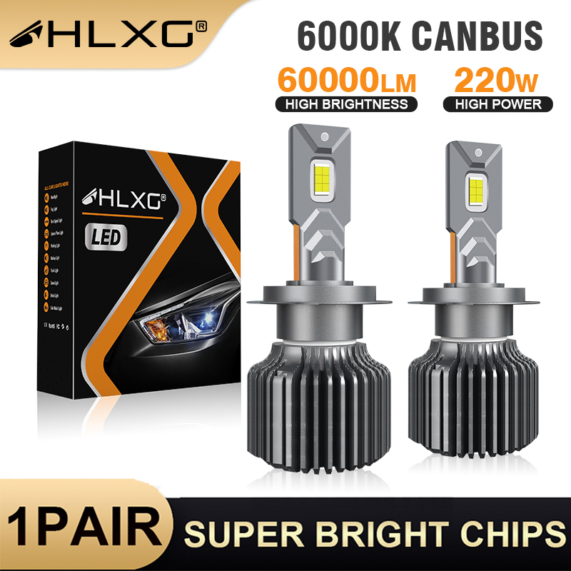 Hlxg หลอดไฟหน้ารถยนต์ LED 60000LM 220W H7 H4 H1 HB3 9005 HB4 9006 H11 9012 LED 6000K 5570 CSP ...