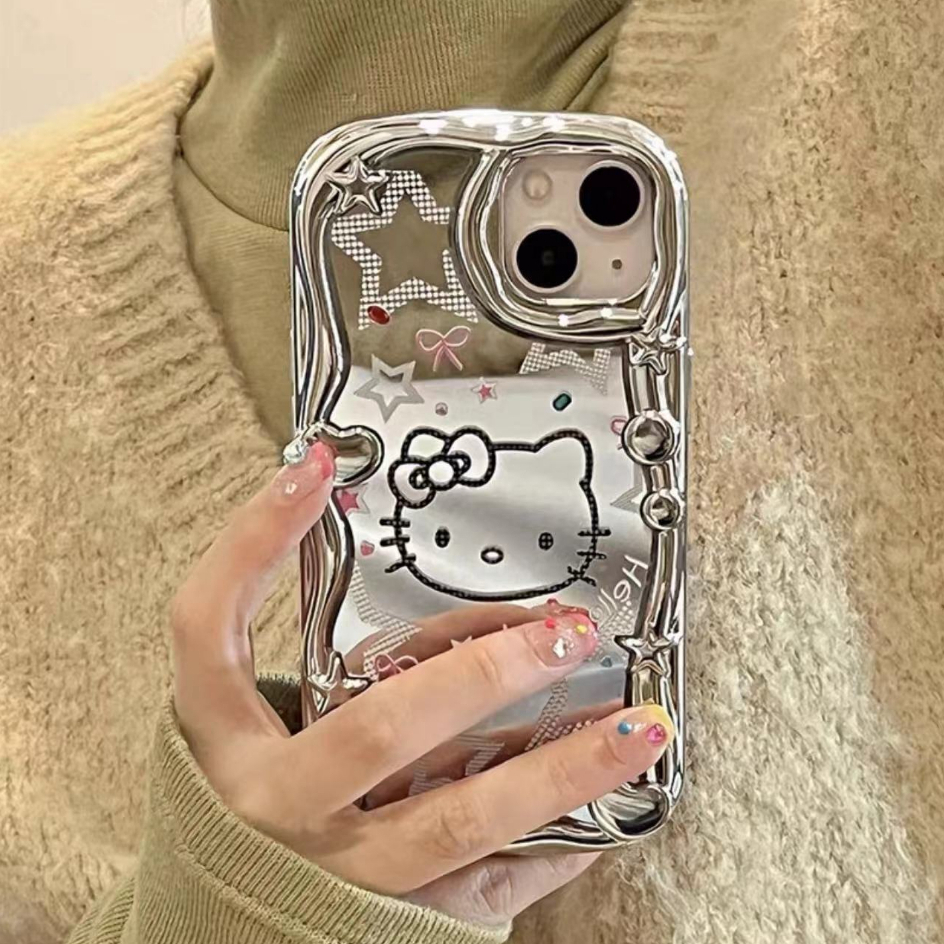 เคสโทรศัพท์มือถือ ชุบไฟฟ้า กันกระแทก ลายเฮลโลคิตตี้ พร้อมสายคล้องมือ
