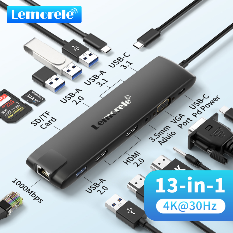 Lemorele TC96 USB C Hub 13-in-1 10Gbps USB C to HDMI Expansion Dock ...