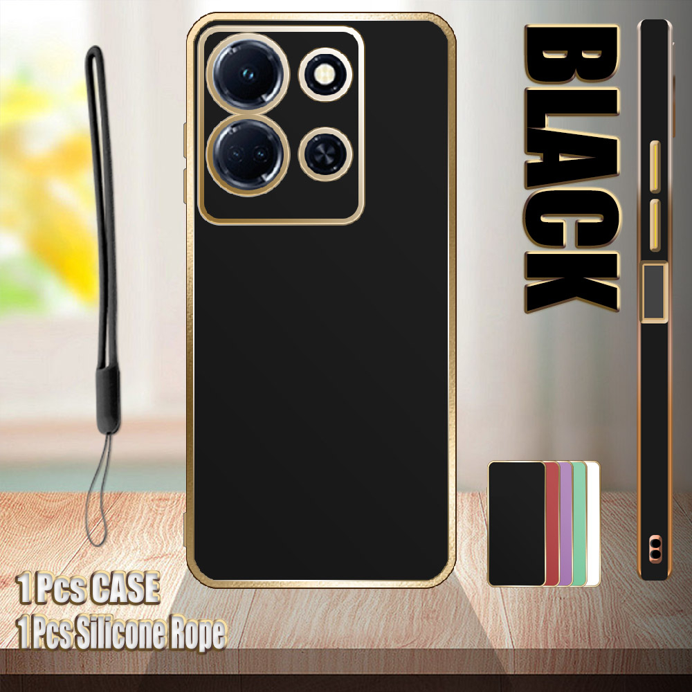 สําหรับ Infinix Note 30 5G X6711 เคสชุบไฟฟ้าขอบตรงพร้อมเชือกซิลิโคน ...