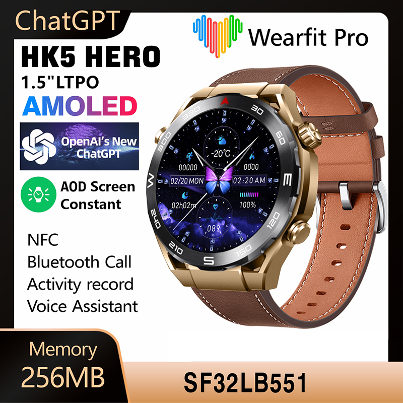 Hk5 HERO สมาร์ทวอทช์ หน้าจอ AMOLED เข็มทิศ NFC บลูทูธ GPS ติดตามการโทร ...
