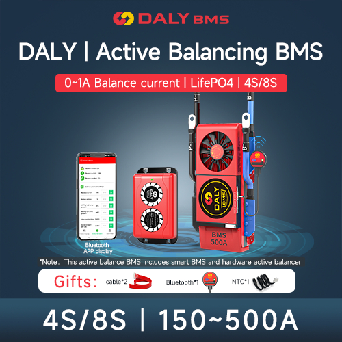 Daly สมาร์ท BMS พร้อม BT + ฮาร์ดแวร์ Active Balancer 1A ปัจจุบันพร้อมพัดลม 4S 8S 150A 200A 300A ...