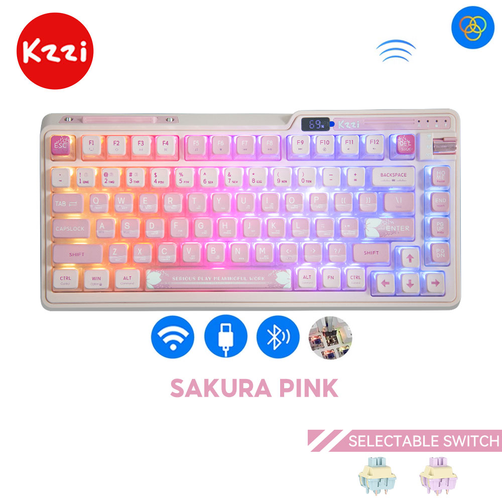 Kzzi Kezhi K75 Pro+ ไร้สายสามโหมดคีย์บอร์ดปะเก็นเกม RGB ผงทอง Fast ...