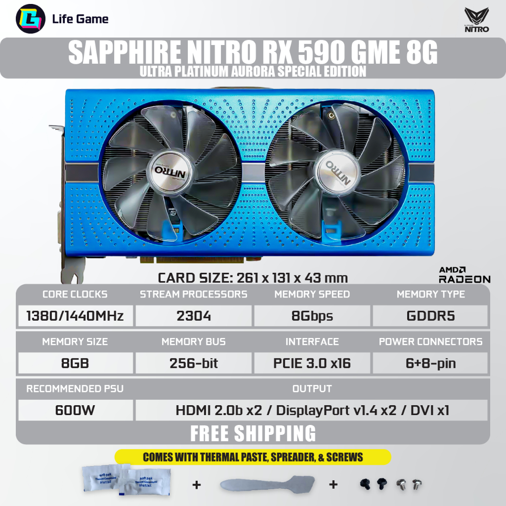 ใช้ Sapphire RX 590 RX590 GME 2304sp 8G 8GB D5 DUAL FAN AMD กราฟิกการ์ดกราฟิกกราฟิกการ์ด GPU ...