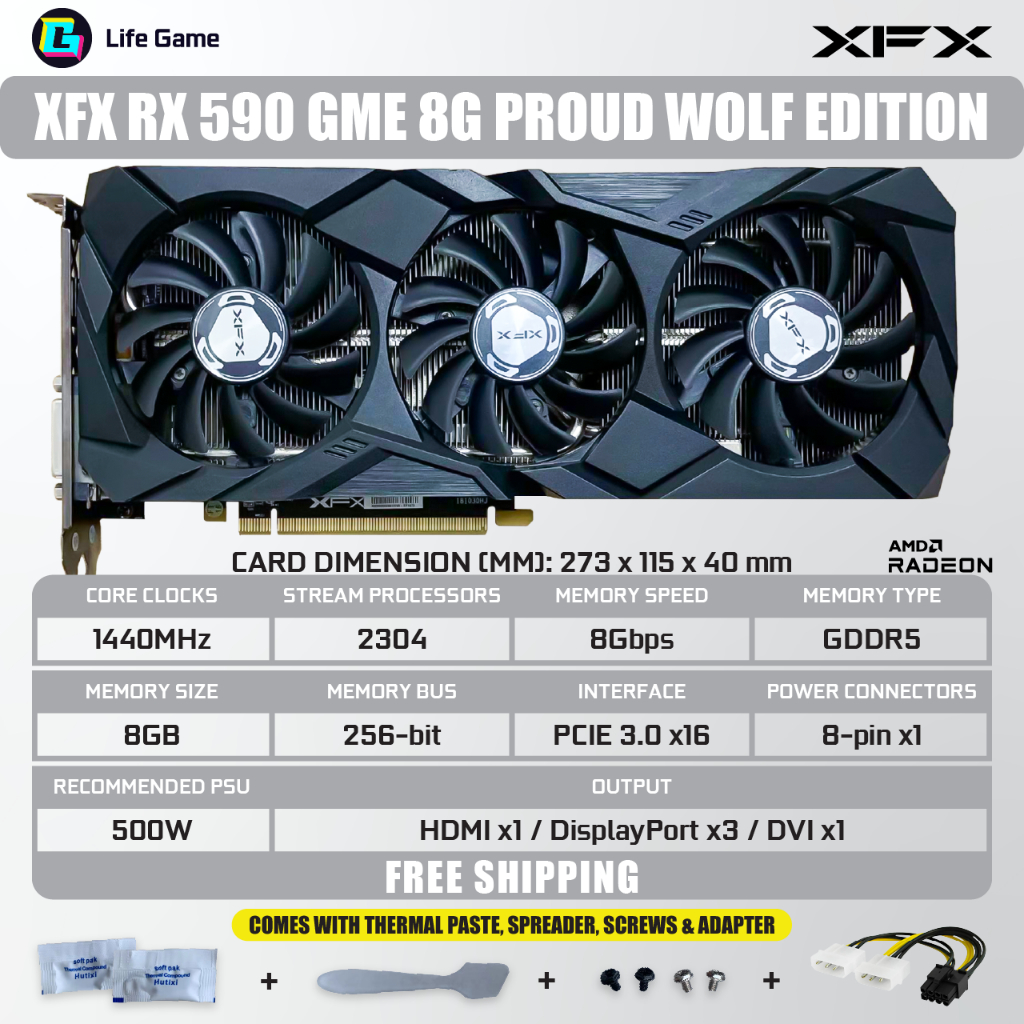 ใช้ XFX RX 590 RX590 2304sp 8G 8GB PROUD WOLF D6 TRI FAN AMD กราฟิกการ์ดกราฟิกกราฟิกการ์ดกราฟิก ...
