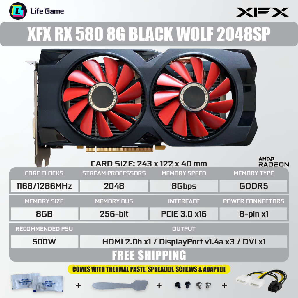 ใช้ XFX RX 580 RX580 2048sp 8G 8GB D5 DUAL FAN AMD กราฟิกการ์ดกราฟิกกราฟิกการ์ด GPU | Shopee ...
