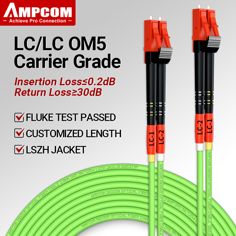 AMPCOM สายแพทช์ใยแสงแบบ OM5 LC ถึง LC UPC ใยแสงหลายโหมดแบบดูแปลก 50 ...
