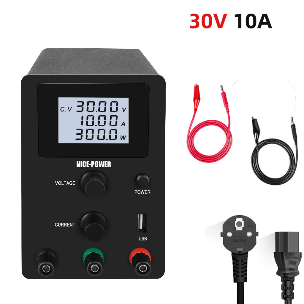 Nice-power พาวเวอร์ซัพพลาย DC ปรับได้ (0-30V, 0-10A) สวิตช์แปรผัน 4 หลัก จอแสดงผล LCD 5V/2A ...